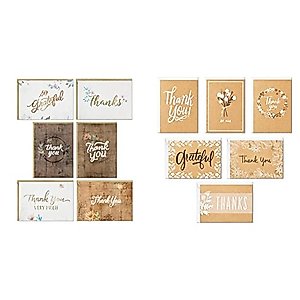 Hallmark Thank You Cards Assortment, Rustic Flowers (48 Thank You Notes with Envelopes) & Thank You Cards Assortment, Rustic Kraft (48 Thank You Notes with Envelopes), Grey (5STZ1160)