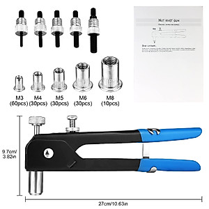 Speder 136pcs Rivet Nut Tool Kit Rivnut Tool Nut Rivet Gun kit Wrench Threaded Insert Rivnut Nutsert M6/ M3/M4/M5/M8 Set for Furniture,Decration,Car,Trailer,Boat,and More