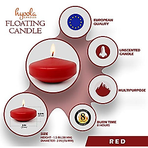 HYOOLA Premium Red Floating Candles 3 Inch - 8 Hour - 12 Pack - European Made