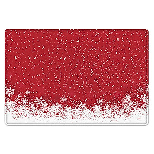 HVEST Winter Snow Memory Foam Bath Mat, White Snow with Snowflakes on Red Background Non Slip Bath Rug Kitchen Mat Door Mat Washable Absorbent Bathroom Décor Rug, 16 X 24 Inches