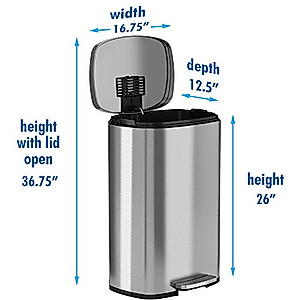 iTouchless SoftStep 2.0 Step Trash Can, 13 Gallon Stainless Steel with Deodorizer Filter System & Inner Bucket, 50 Liter Foot Pedal Garbage Bin for Office and Kitchen, Soft and Quiet Lid Close
