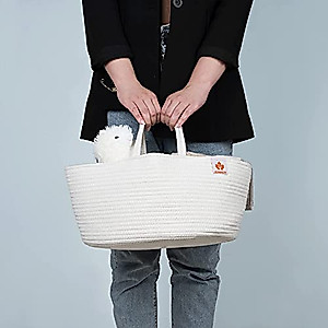 Large Baby Diaper Caddy Organizer 15"X7.4" Round Hanging Nursery Storage Bin Portable Changing Table/Car Travel Tote Bag Removable Inserts Newborn Registry Boy Girl Shower Rope Basket