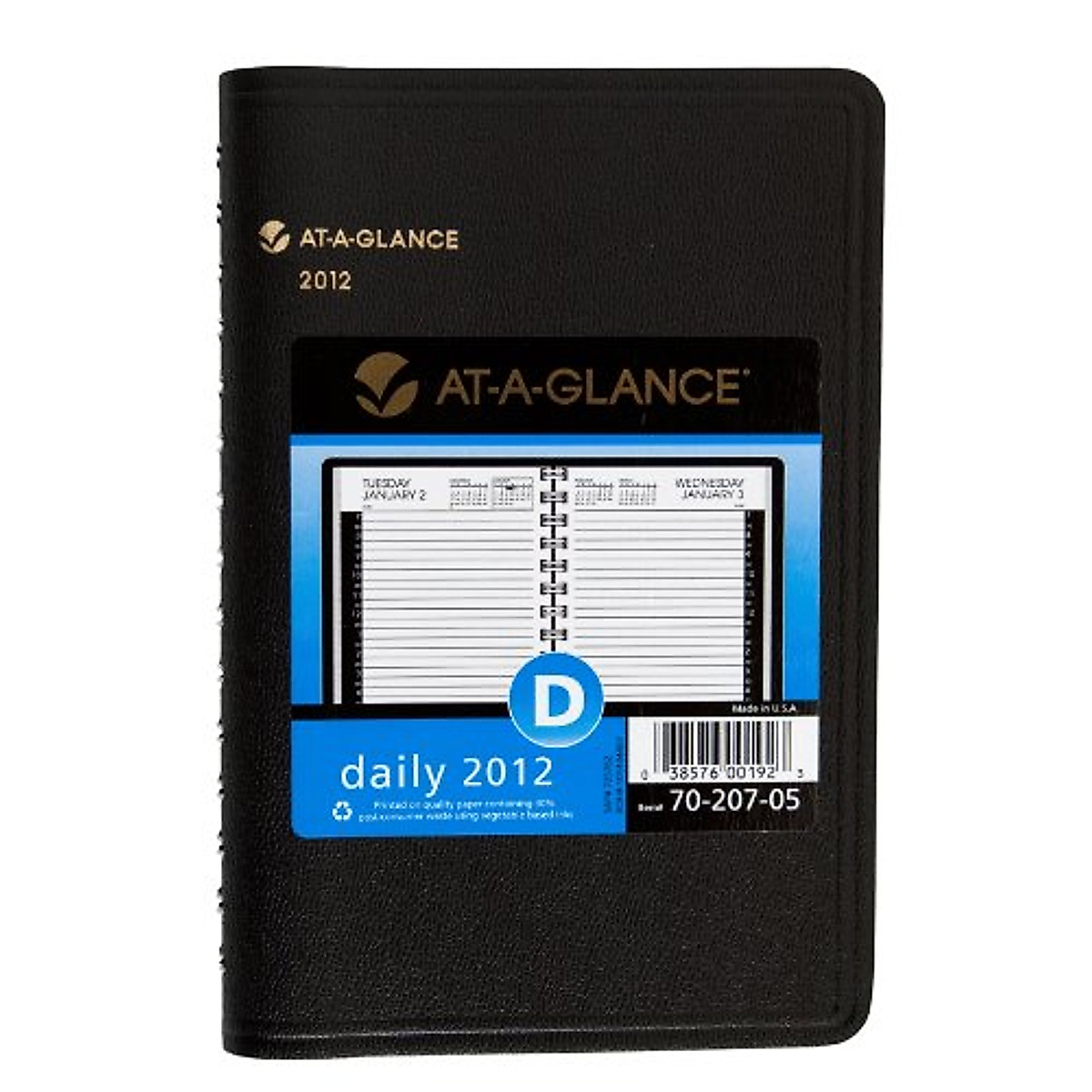 AT-A-GLANCE Recycled Daily Appointment Book, 5 x 8 Inches, Black, 2012 (70-207-05)