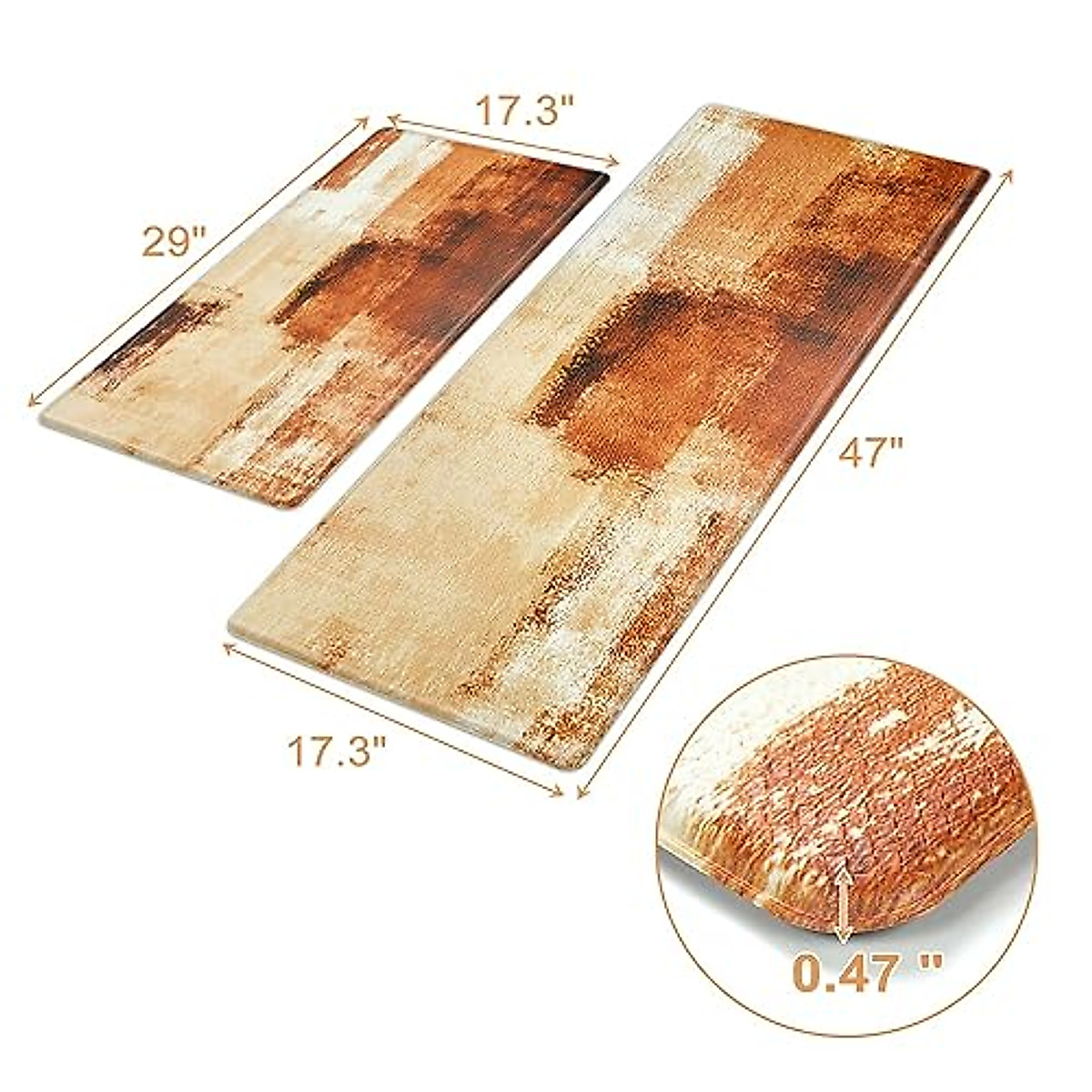 KIMDOE Boho Kitchen Rugs and Mats 2PCS Cushioned Anti Fatigue Kitchen Mat Non-Skid Waterproof Kitchen Runner Rug Ergonomic Comfort Standing Mat for Home Decor,Floors,Office,Laundry,Abstract Orange