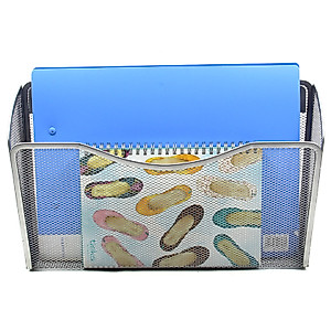 EasyPAG Wall Mount File Holder Mesh Single Pocket Hanging File Organizer Magzine Folder Basket Paper Rack for Office and Home,Silver