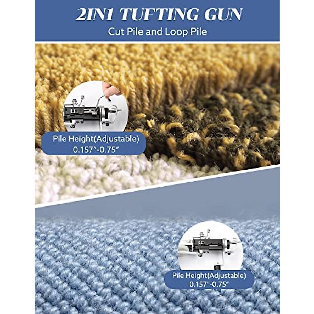 Tufting Gun, Carpet Weaving Machine, 2 in 1 Cut and Loop Pile Electric Tufting Gun, 5-45 Stitches/s High Speed Rug Gun, 4-19mm Adjustable Pile Height, Hand Tufting Gun for Handmade DIY (Tufting cloth)