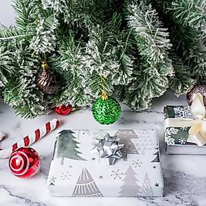 LeZakaa Christmas Wrapping Paper Mini Roll, Silver Metallic Foil Paper - Tree/Snowflake/Plaid Design for Gift Wrap, Arts Crafts - 17 x 120 inches - 3 Rolls (42.5 sq.ft.ttl.)