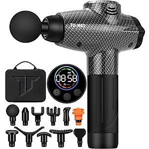TOLOCO Massage Gun Deep Tissue, Back Massage Gun with 12 Heads, Percussion Massage Gun for Pain Relief, Gift for Mother Day & Father Gift, Dark Carbon