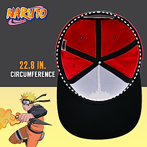 Naruto Baseball Hat, Jutsu Daggers Design Adult Snapback Cap with Flat Brim, Red/Black, One Size