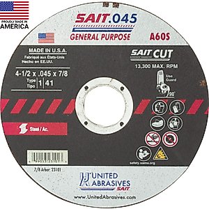 United Abrasives-SAIT 23101 A60S General Purpose Cut-Off Wheels (Type 1/Type 41 Flat) 4 1/2" x .045" x 7/8", 50-Pack