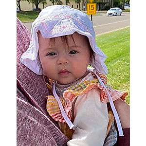 N'Ice Caps Baby Girls Bonnet White Lace Newborn Infant Toddler Sun Hat Special Occasion (White with Pink Ribbon, Newborn)