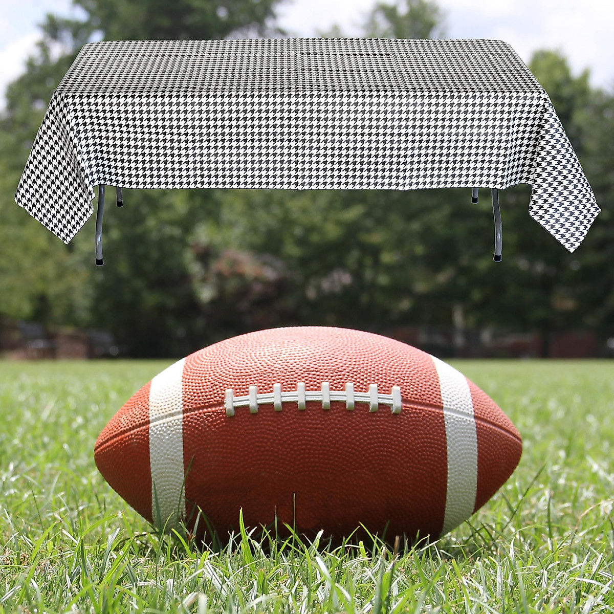 Havercamp Houndstooth Table Cover (54" x 108"). Water and Tear Resistant, Black and White Paper Cover. Alabama Houndstooth