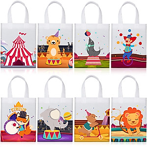 Deekin 24 Pcs Circus Carnival Party Gift Bags Circus Gift Treat Bag Non Woven Carnival Decorations Carnival Shopping Tote Reusable Grocery Bag with Handle for Birthday Holiday Party (Light Color)