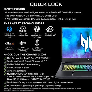 Acer Predator Helios 300 PH317-55-77S4 Gaming Laptop | Intel i7-11800H | NVIDIA GeForce RTX 3070 Laptop GPU | 17.3" QHD 165Hz 3ms IPS Display | 16GB DDR4 | 1TB SSD | Killer WiFi 6 | RGB Keyboard