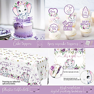 Elephant Baby Shower Decorations for Girl, Pink Purple Elephant Baby Shower Party Supplies, It's a Girl Backdrop Tablecloth Elephant Balloon Arch BABY Box Sweet Baby Girl Banner Mom to Be Sash