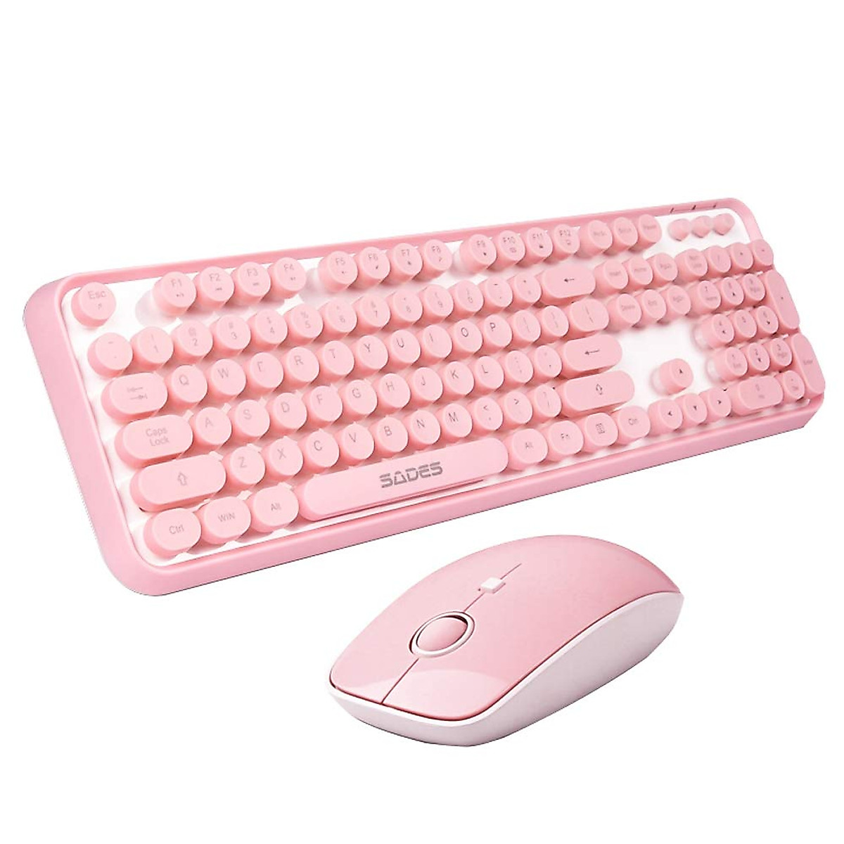 SADES V2020 Pink Wireless Keyboard with Round Keycaps,2.4GHz Dropout-Free Connection,Long Battery Life,Cute Wireless Moues for PC/Laptop/Mac(Pink)