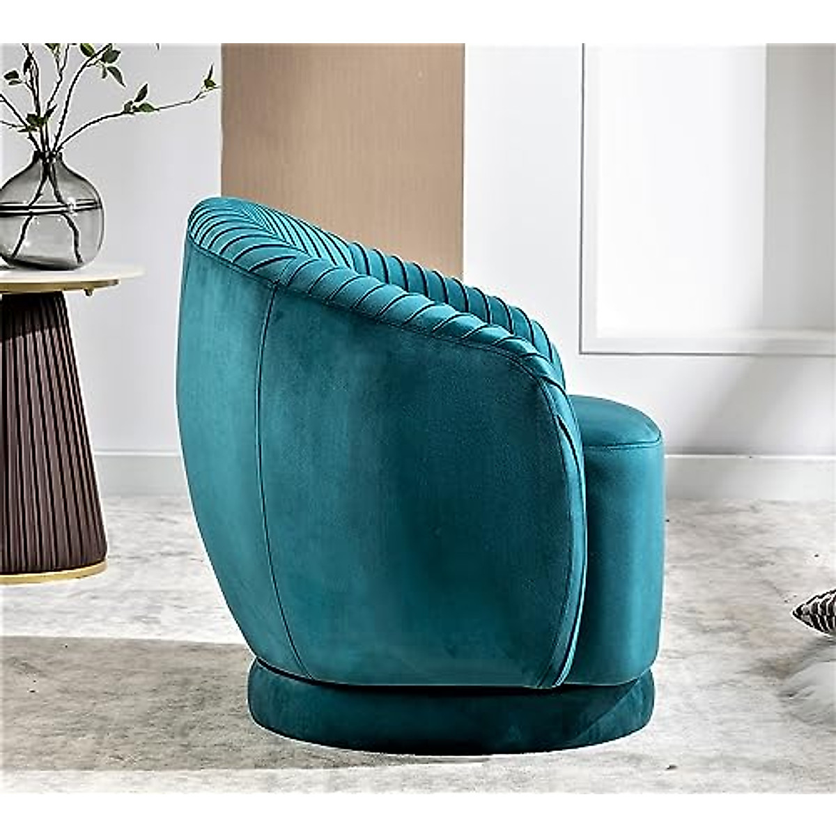 US Pride Furniture Contemporary Velvet Swivel Barrel Chair with 360° Spin Capability, Round Accent One-Seater Sofa for Living Room, Bedroom, and Office, Greenish Blue