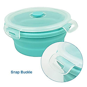 CARTINTS Small Collapsible Bowl Silicone Food Storage Containers Collapsible Camping Bowl for Travel Camping Hiking with Airtight Plastic Lids and 2Pack Silicone Dish Sponges- Blue, 350ml