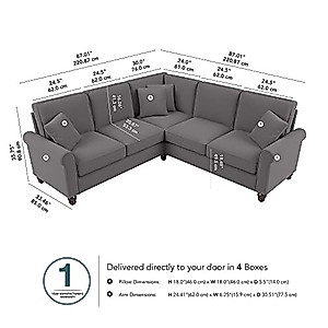 Bush Furniture Hudson L Shaped Sectional Couch, 87W, French Gray Herringbone