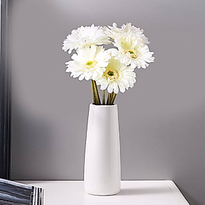 Flovewer 17 Inch Tall 7 Pcs Gerber Daisy Artificial Flower Bouquet Fake Silk Flowers for Handwork Wedding Party Home Garden Decoration(White)