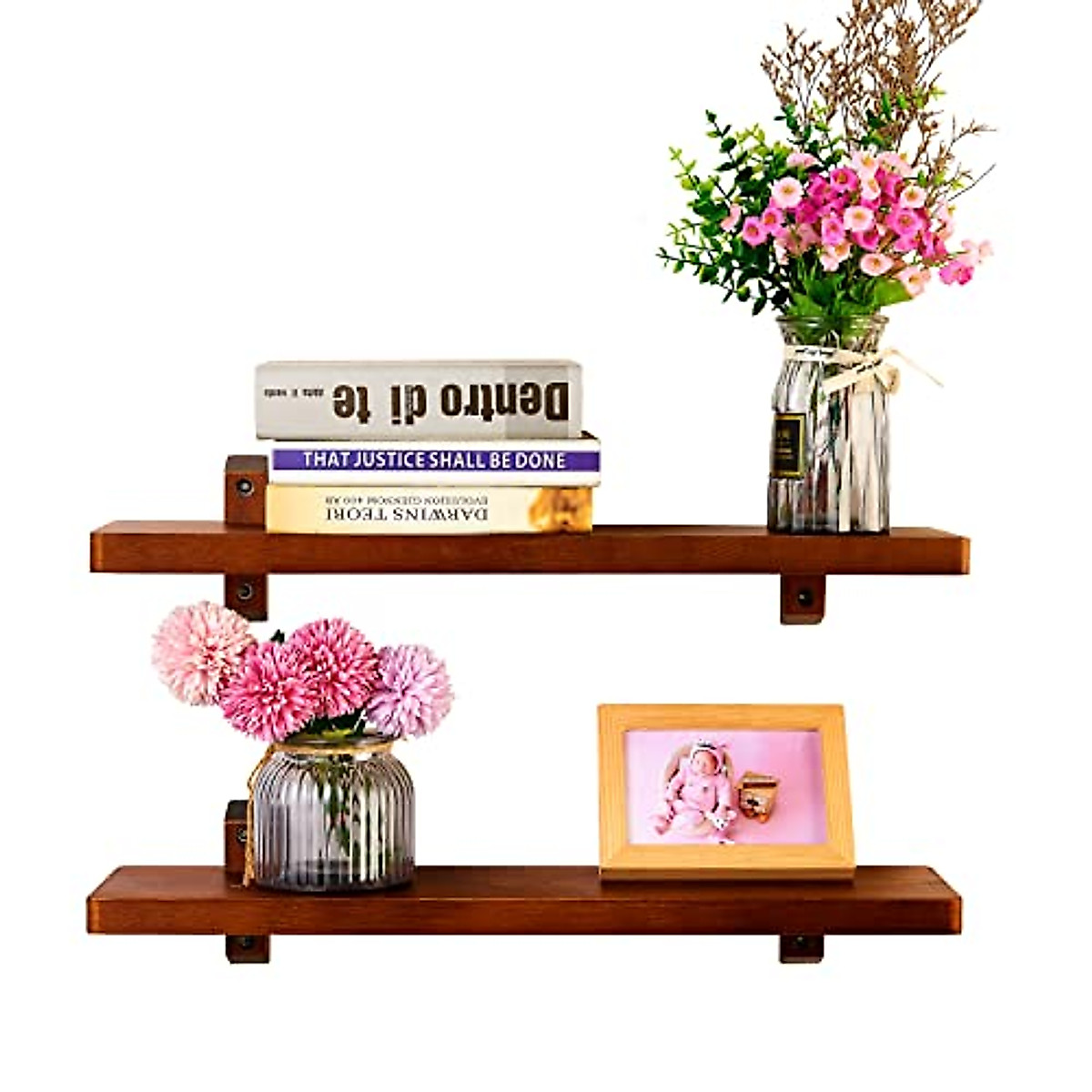 Bielebbi Floating Shelves, Wall Shelf, Shelves for Wall Storage, Solid Wood Shelf L23.4xW5.9 Set of 2, Rustic Wood Wall Shelves for Bedroom, Living Room, Bathroom, Kitchen, Office and More…
