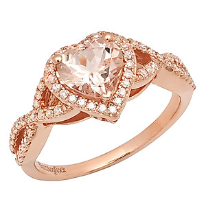 Dazzlingrock Collection 10K 7 MM Heart Morganite & Round Diamond Ladies Swirl Halo Engagement Ring, Rose Gold, Size 7