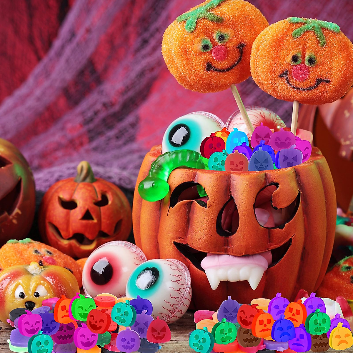 Halloween Pumpkin Candy Gummy Molds Silicone, 60 Cavity Non-Stick Pumpkin Silicone Molds for DIY Gummies, Candy, Chocolate, Jelly, Ice Cube, Dog Treats, Halloween Decor