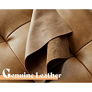 AMERLIFE Genuine Leather Sofa, Mid-Century Modern Leather Couch,3 Seater with Tufted Back, Comfy Sofa for Living Room-Brown Full Grain Leather Couch