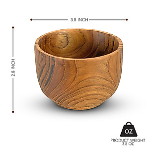 YUNIFF Teak Wood Rice Bowl, Wooden Small Bowl, Condiment Bowl for Sauces, Soups and Nuts, All Natural, Lightweight and Easy to Clean Set of 4