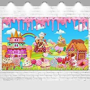 Avezano Candyland Banner Backdrop Sweet Donut Candy Background for Birthday Party Decoration Rainbow Candytown Baby Shower Photo Booth Banner, 70.8x43.3inch