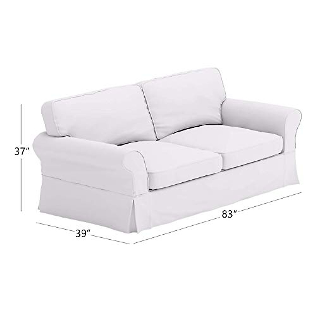 The Cotton Sofa Cover (Width: 81”~ 85”, Not 92” !) Fits Pottery Barn PB Comfort Roll ARM Sofa (Not Grand Sofa). A Durable Slipcover Replacement (White (Box Edge))