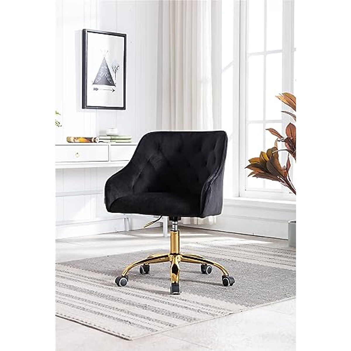 TRIPLE TREE Office Desk Chair with Wheels, Modern Swivel Shell Chair with Tufted Wide Back, Comfortable Adjustable Swivel Computer Task Chairs for Home,Office, Make Up, Bedroom, Small Space, Black…