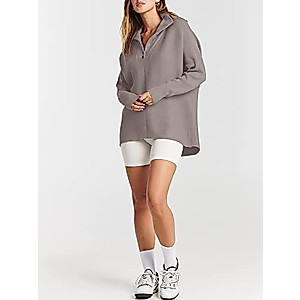 ANRABESS Women's Oversized Half Zip Sweaters 2023 Fall Quarter Zip V Neck Collared Long Batwing Sleeve Casual Loose Baggy Slouchy High Low Hem Knit Wram Tunic Sweater Winter Trendy 758hongxing-M