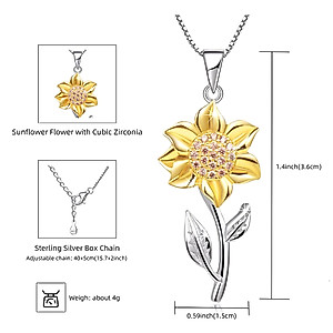 YZSFMZGE 925 Sterling Silver Sunflower Necklace Yellow Gold Plated CZ Flower Pendant with Jewelry Gift Box for Women
