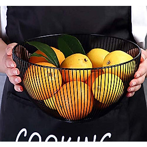 Cq acrylic Metal Wire Fruit Basket,Large Round Storage Baskets for Bread,Metal Wire Bread Fruit Bowl Vegetable Stand Holder for Snacks,Modern Fruit Bowl Decorate Kitchen Counter,Black