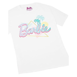 Barbie Women's Palm Tree T-Shirt | Iconic Brand | Fashionable White Top | Comfortable Retro Fit Movie Merchandise Gift - Large