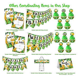 POP parties Golden Safari Baby Shower Invitations - 40 Pieces - 20 Invitations + 20 Envelopes - Gold Safari Baby Shower Supplies - Jungle Baby Shower Decorations - Safari Shower Invitations - WB 20ct