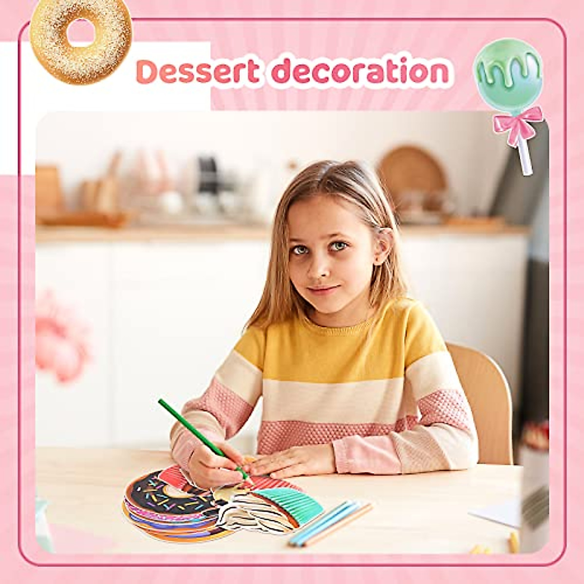 Sepamoon 32 Pcs Candy Party Decorations Includes Ice Cream Cut Outs Donuts Cutouts Round Lollipop Cupcakes Candyland with Glue Point Dots for Classroom Home Room Decor