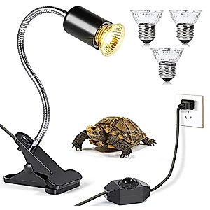 Reptile Heat Lamp, Basking Spot Lamp, UVA UVB Reptile Light Fixture with 360° Rotatable Clips and Dimmable Switch for Aquarium Turtle Lizard Snake Chameleons Amphibians (1 Fixture+3 Bulbs, 25/50/75W)