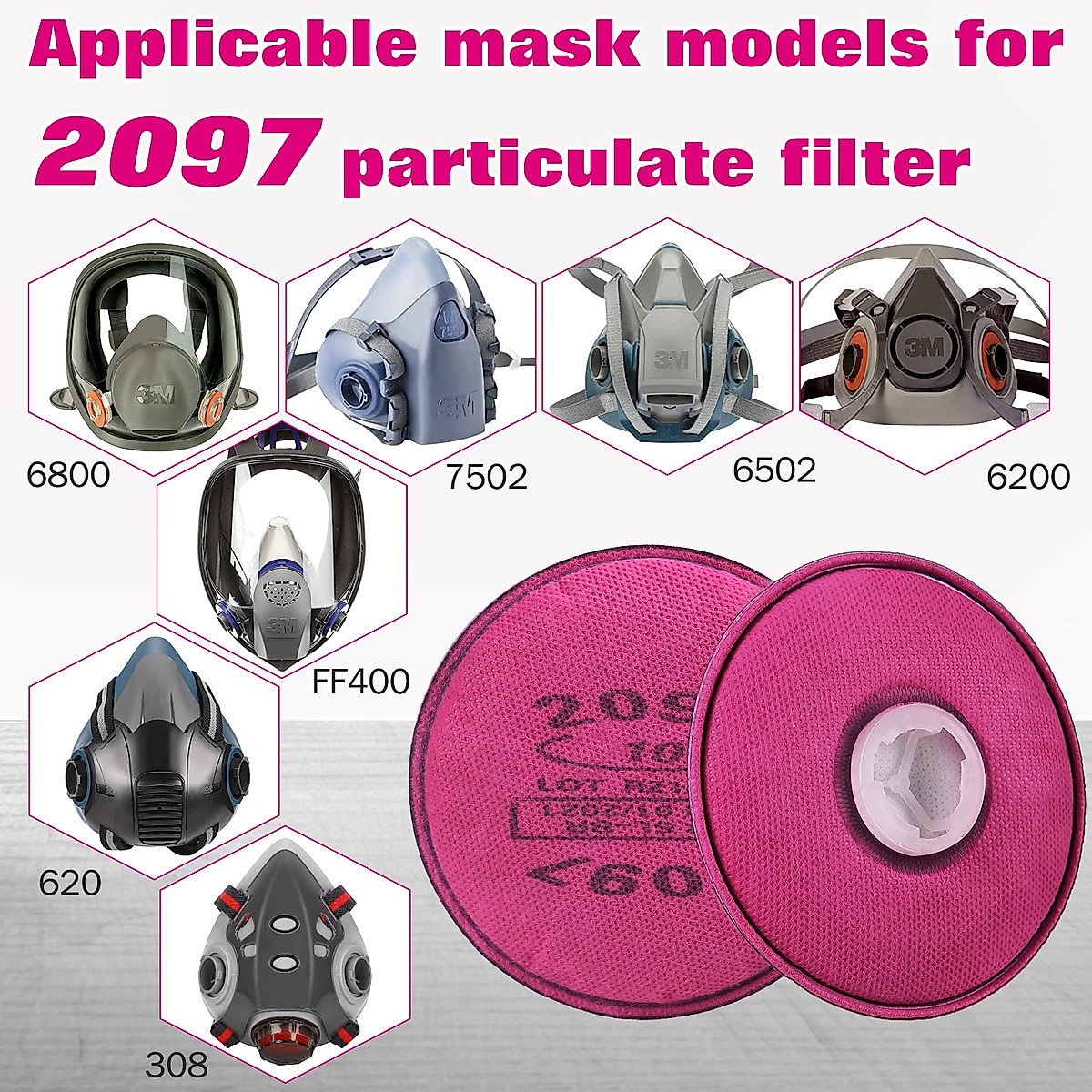 20PCS 2097 Particulate Filter for Respirator,Respirator Cartridge with Activated Carbon Layer for 6200,6502,6800,7502 Respirator Mask,Filters Solid Particulate Matter,Lead Paint,Dust,Asbestos etc.