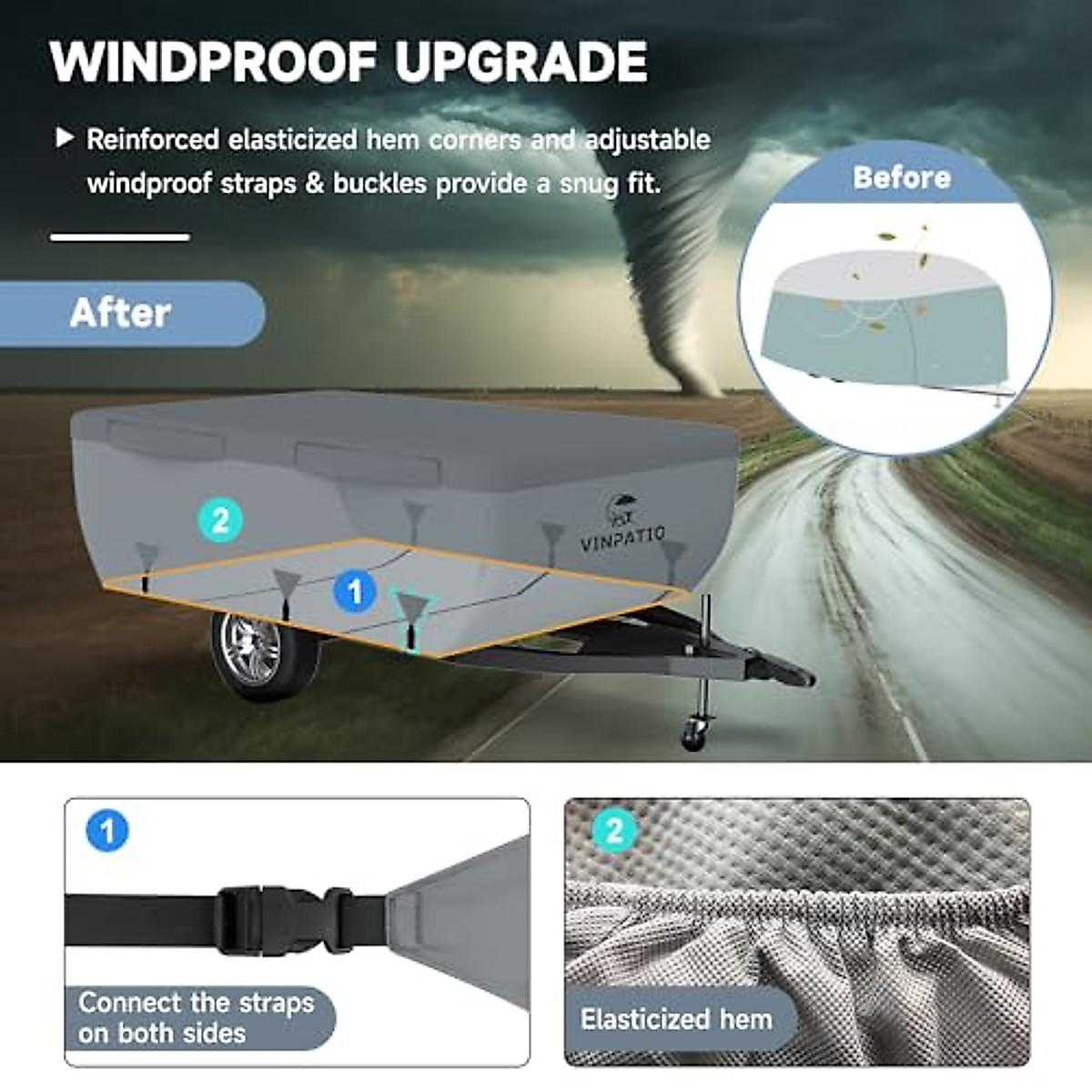 VINPATIO 7 Layers Pop Up Camper Cover, Folding Camper Trailer Cover Fits 12'-14' Trailers, Grey