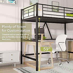 VECELO Loft Bed Twin Size, Metal Bedframe with Removable Ladder and Safety Guardrail, No Box Spring Needed, Space Saving, Noise Free, Black