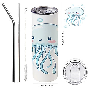 Tumbler with Lid and Straw Cute Blue Jellyfish thermos coffee travel mugcute cups 20 oz insulated tumbler for Daily Holiday Decor Gift coffee cup
