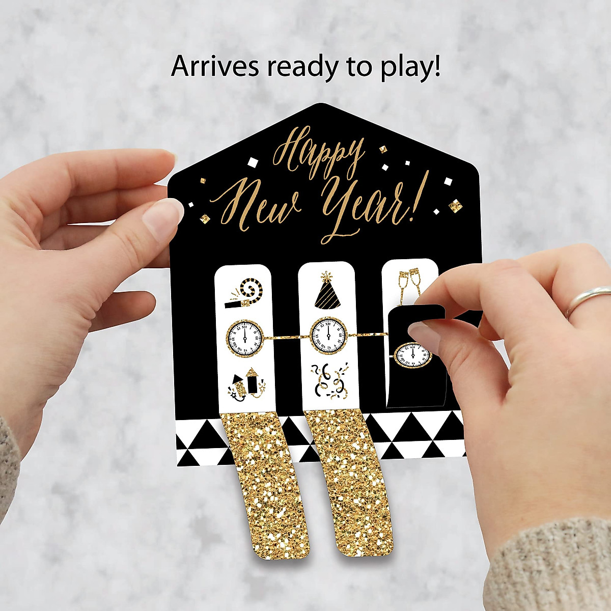 Big Dot of Happiness New Year’s Eve - Gold - New Years Eve Party Game Pickle Cards - Pull Tabs 3-in-a-Row - Set of 12