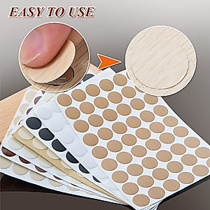 Adhesive Screw Stickers, Dustproof Screw Hole Sticker, 21mm PVC Cover Caps, 7 Colors 378pcs Waterproof Wood Textured Cover for Cabinets Wardrobe Bookcase Desk Furniture Wall Screw Cam Locks Repairing