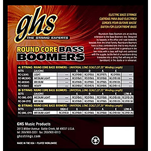 GHS Strings RC-ML3045 Round Core Bass Boomers, 4-Set, Medium Light Gauge, 45-100, (37.25" winding)