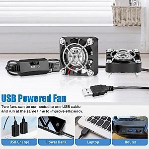 GDSTIME 2-Pack Quiet 40mm USB Fans with 3 Speed Control, Mini 5V DC Brushless Computer Case Fan for VR Gear Raspberry Pi Cosplay Helmet Mini PC Aquarium Roku Router Cooling Ventilation