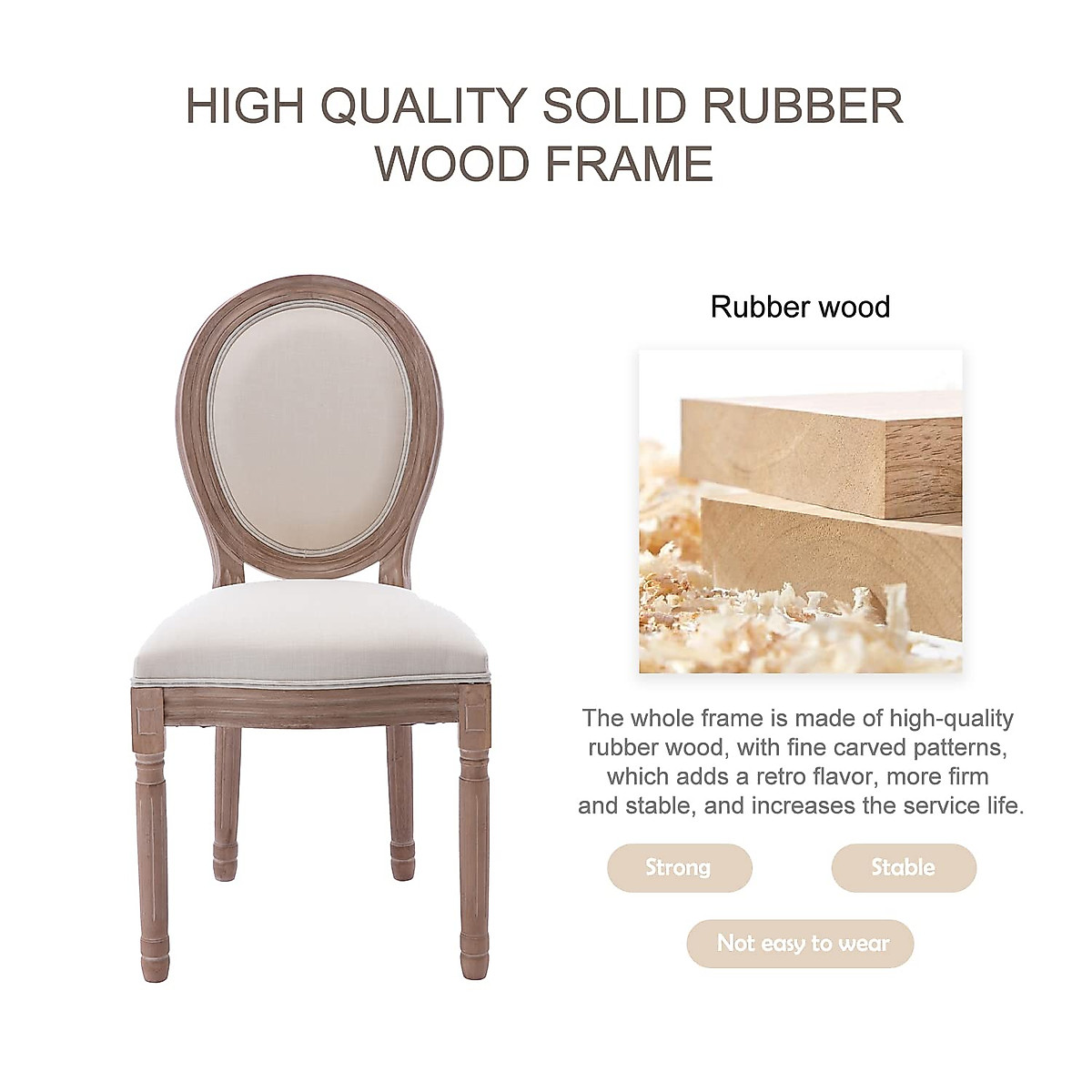 Virabit French Country Dining Chairs Set of 4, Vintage Louis Chairs with Curved Backrest and Beautifully Carved Solid Wood Frame Farmhouse Dining Chairs for Living Room, Kitchen, Restaurant