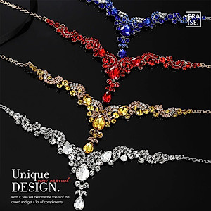 Unicra Bride Wedding Jewelry Sets Crystal Bridal Necklace Earrings Set Rhinestone Choker Necklace Prom Costume Jewelry for Women and Brides (Red)