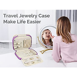 Luxtude Travel Jewelry Organizer Case PU Leather, Small Jewelry Storage Organizer Roll Bag for Women, Portable Large Capacity Jewelry Case for Necklaces, Earrings, Rings, Bracelets (Purple)